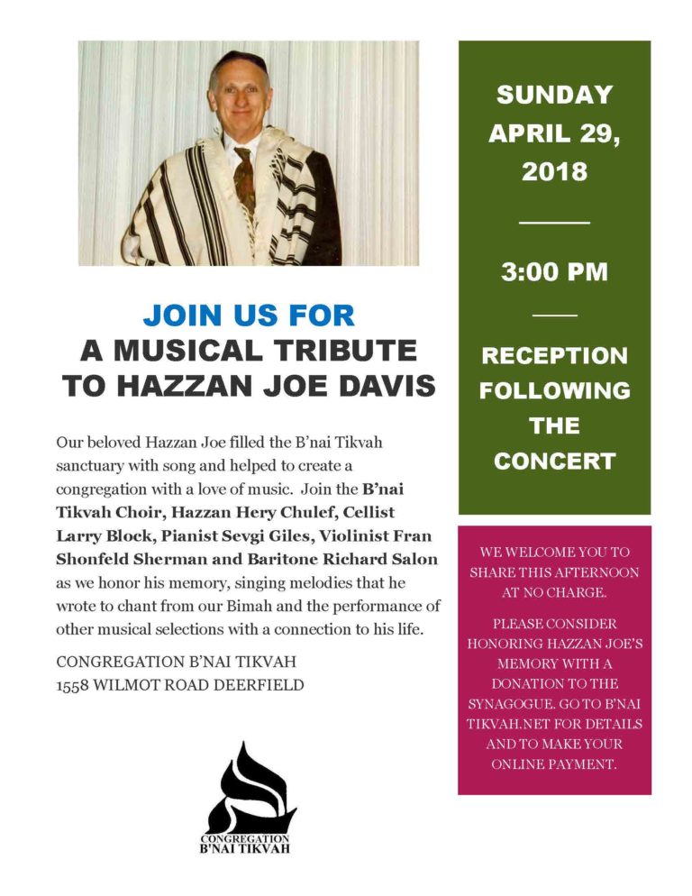 A Musical Tribute To Hazzan Joseph Davis | Congregation Bnai Tikvah ...