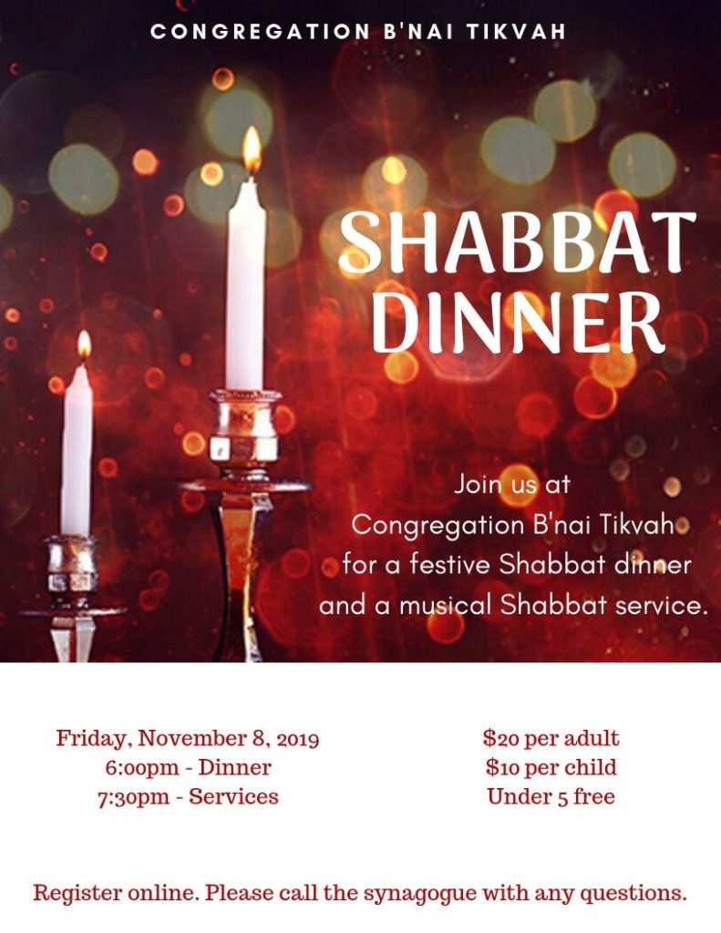 Shabbat Dinner | Congregation Bnai Tikvah - Conservative Synagogue in ...